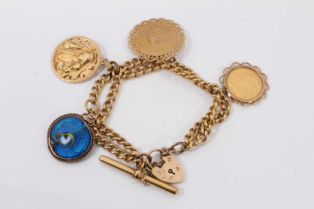 Lot 678 - Charm bracelet with half sovereign and two