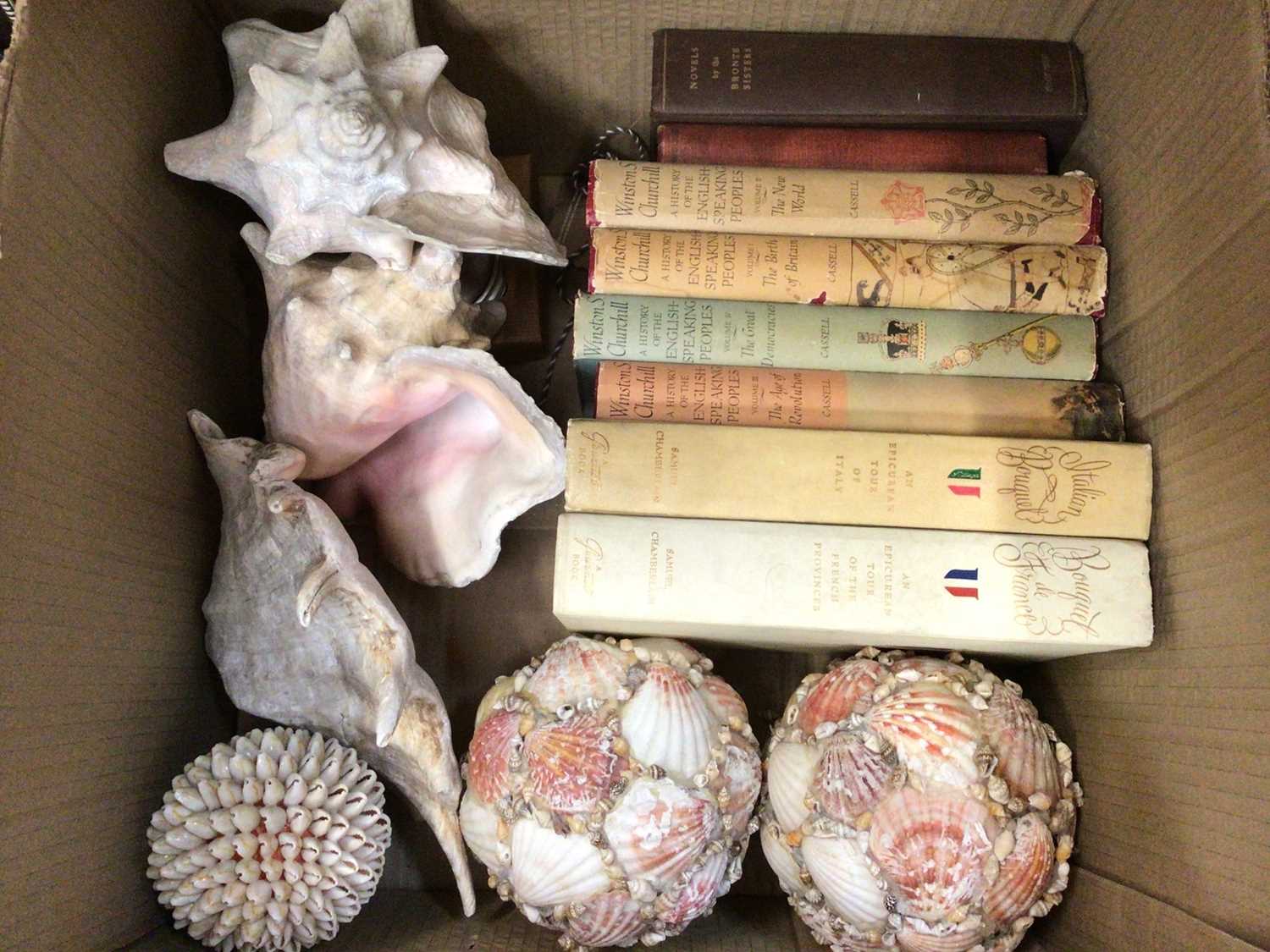 Lot 469 - Box of shells, some books and two artists