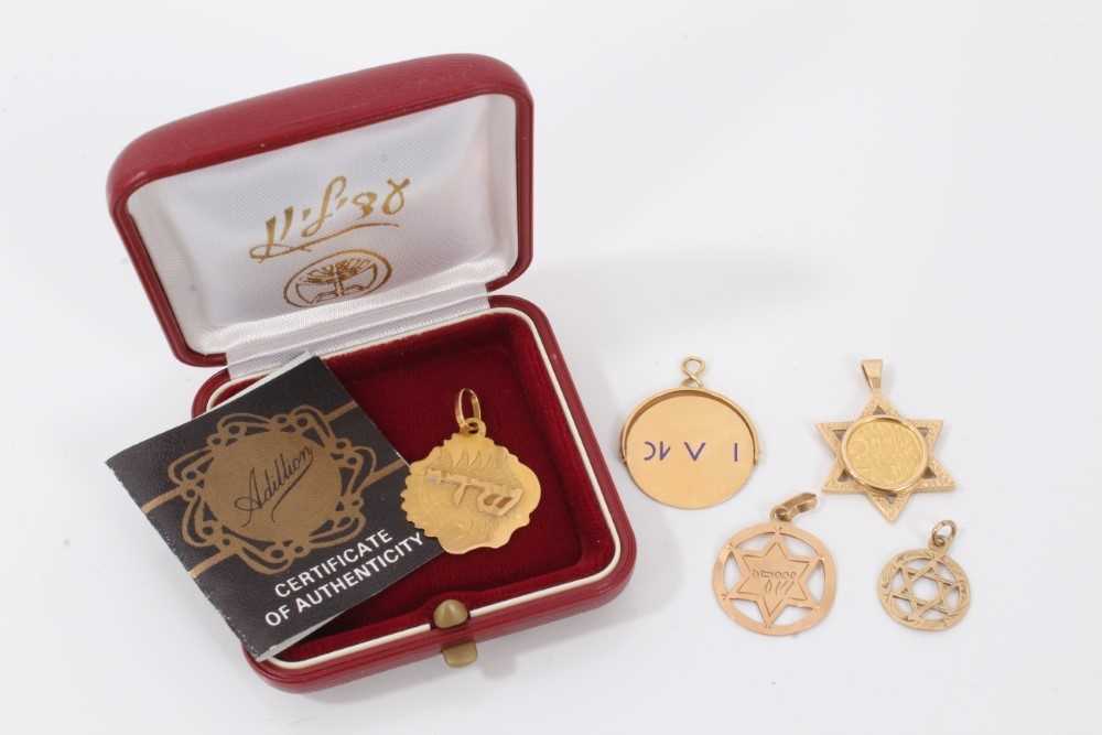 Lot 328 - Group of five gold Jewish pendants to