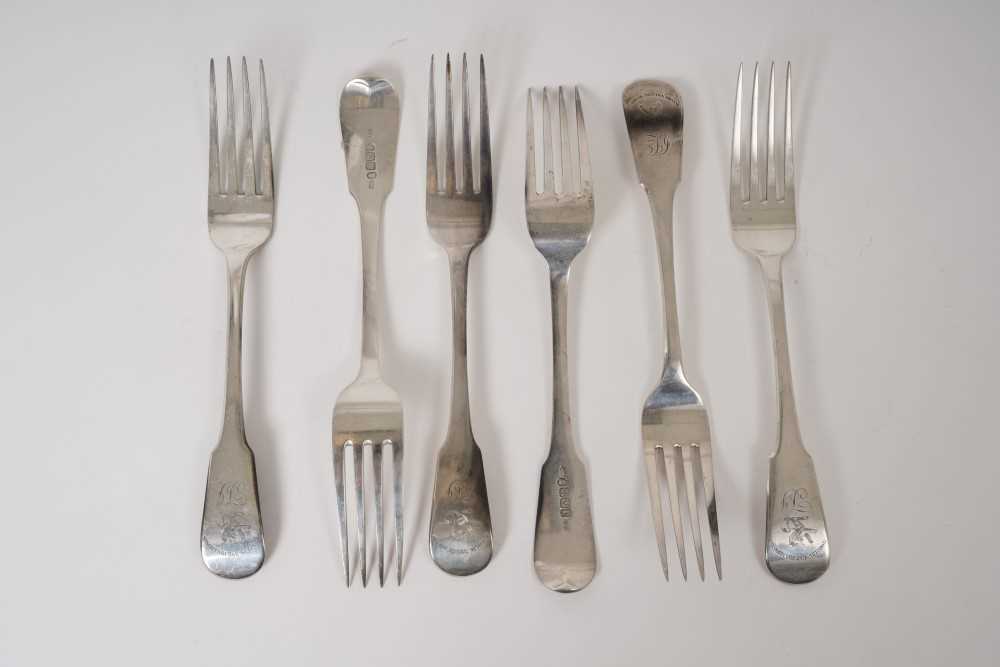 Lot 355 - Six 19th century Scottish forks with the