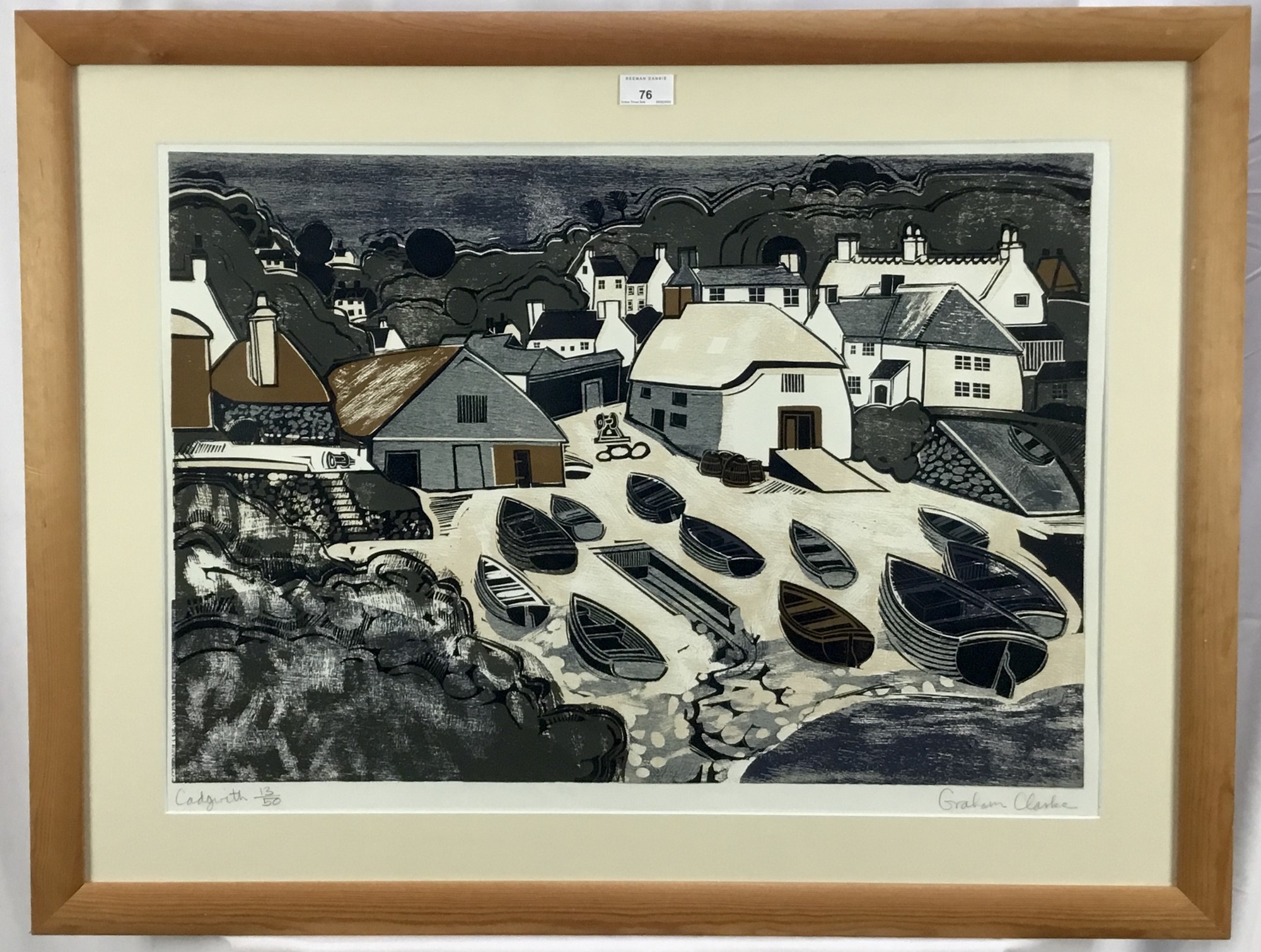 Lot 76 - Graham Clarke (b. 1941) linocut print Cadwith