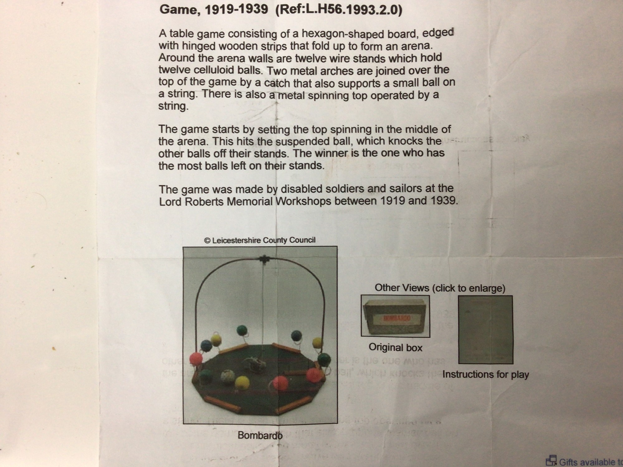 Lot 1823 - Bombardo table game mounted on a hexagonal