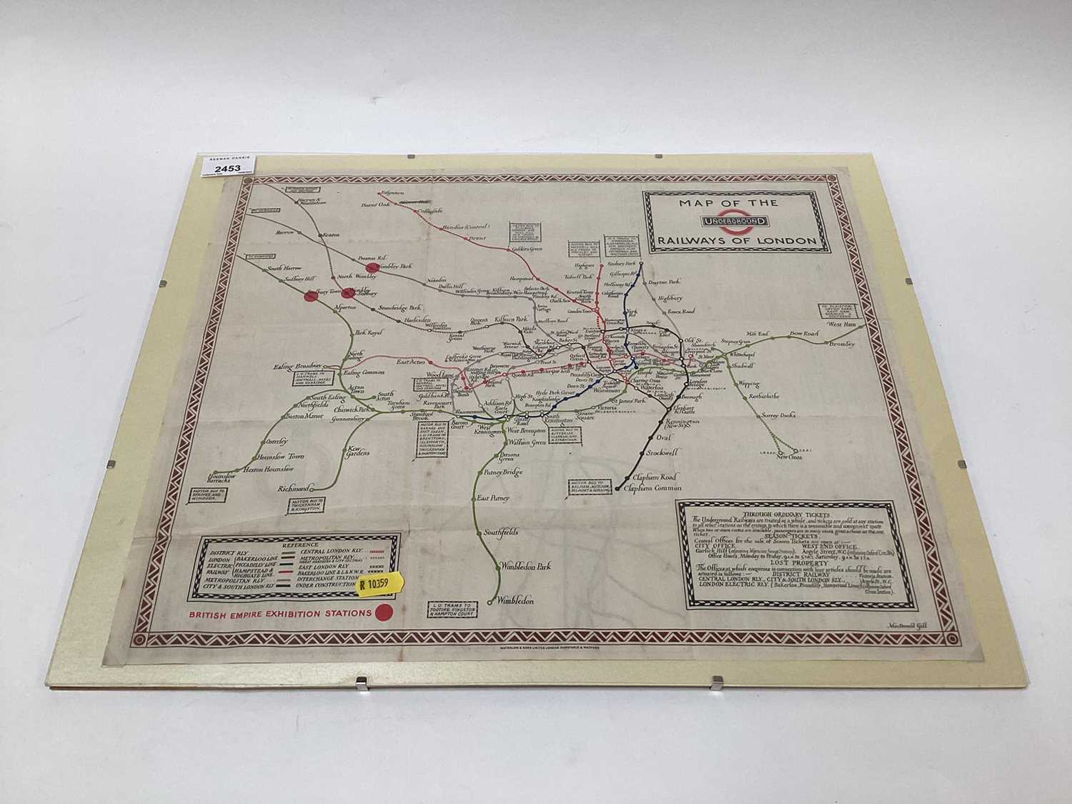 Lot 2453 - Mounted 1920s Map of the Underground