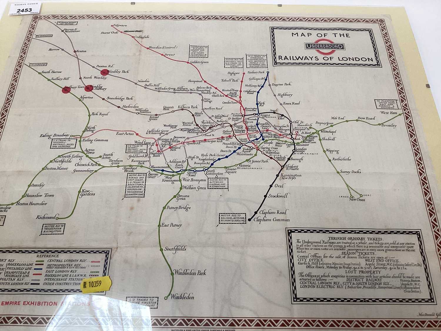 Lot 2453 - Mounted 1920s Map of the Underground