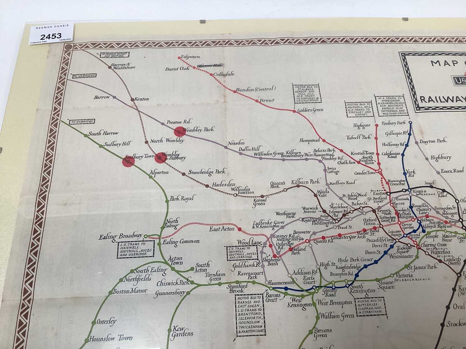 Lot 2453 - Mounted 1920s Map of the Underground