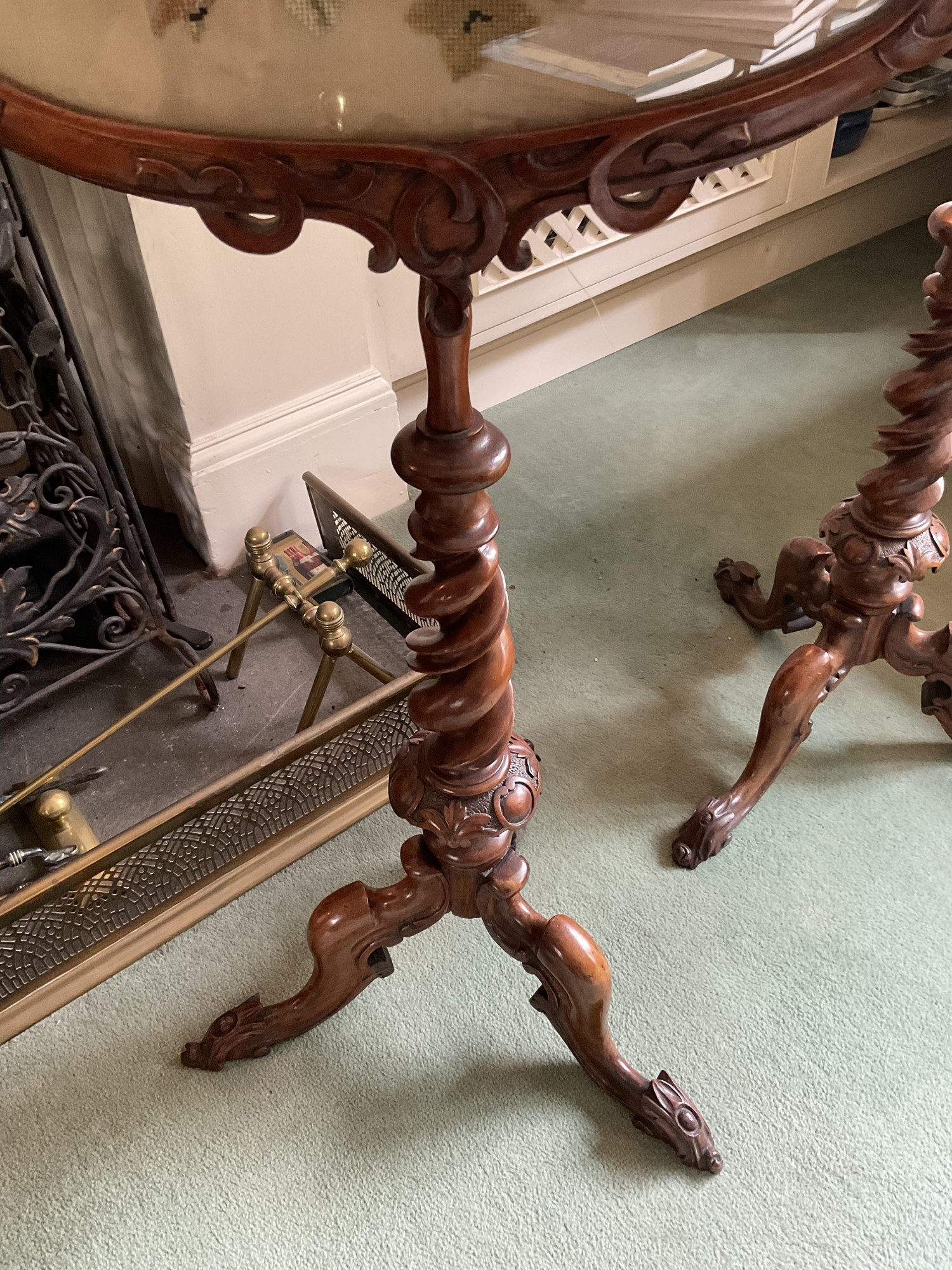 Lot 1243 - Rare pair of Victorian walnut pole screens,