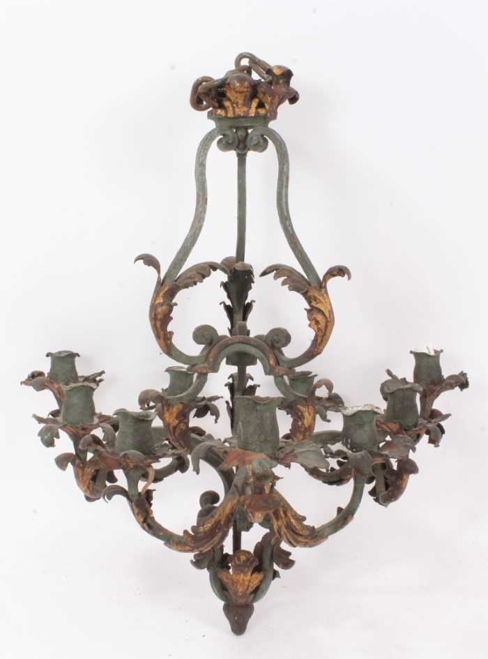 Lot 852 - Rococo style gilt wrought metal chandelier,