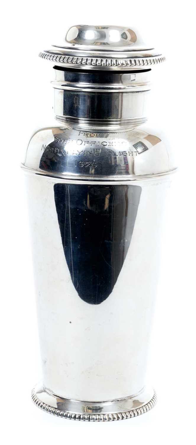 Lot 268 - 1920s silver cocktail shaker, engraved "From