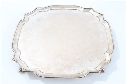 Lot 383 - 1920s Silverer salver of shaped square form,