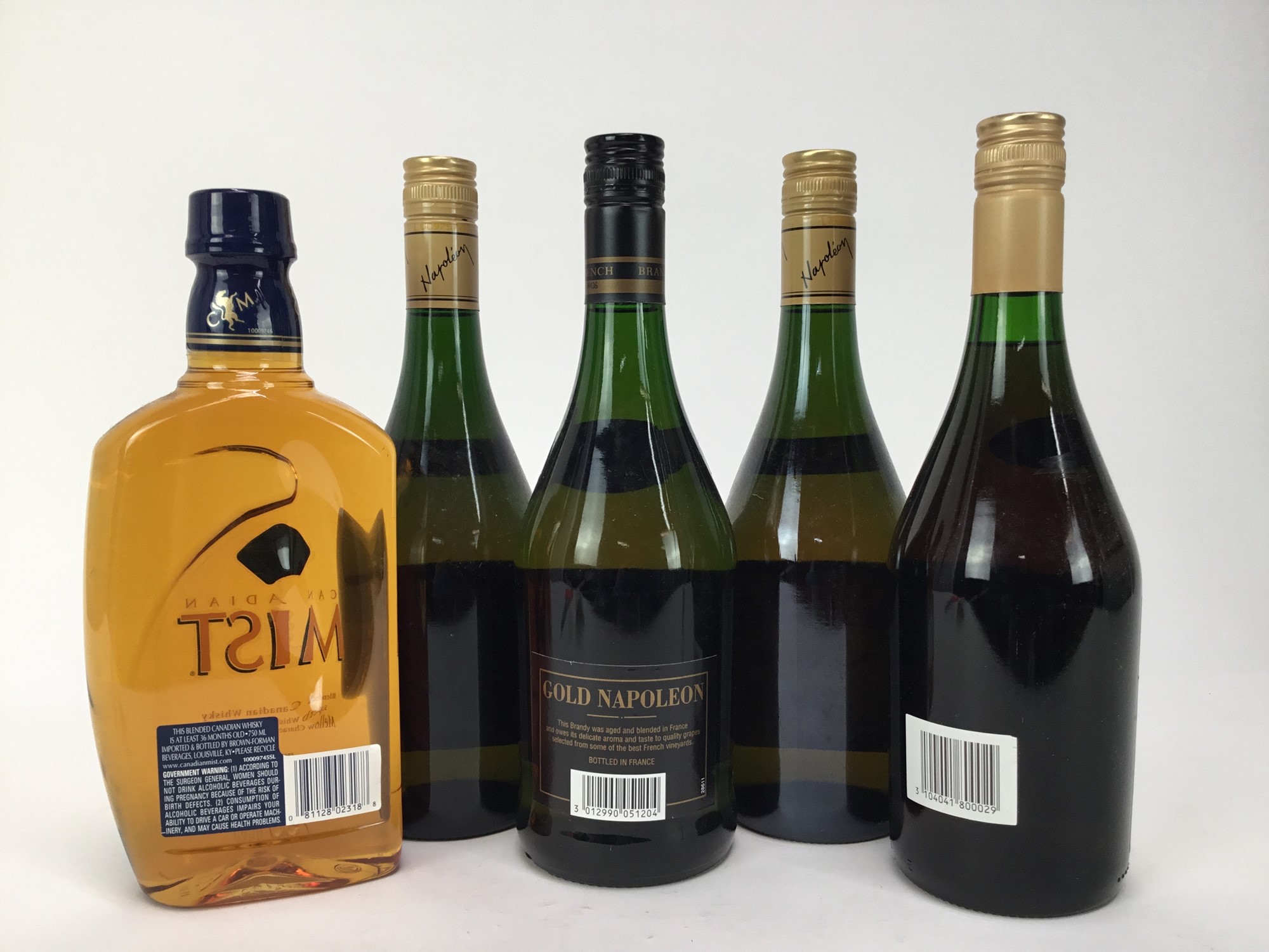 Lot 74 - Five bottles - Napoleon Brandy, Martineau and