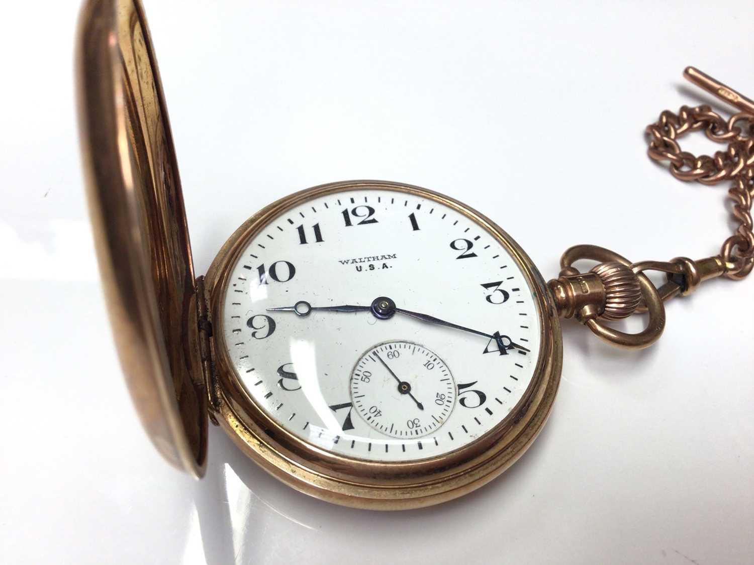 Lot 49 - 9ct gold Waltham USA half hunter pocket watch