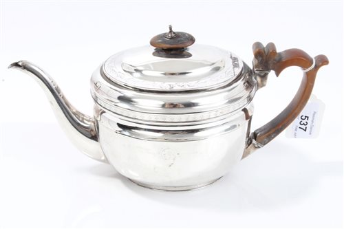 Lot 537 - George III Silverer teapot of oval form,