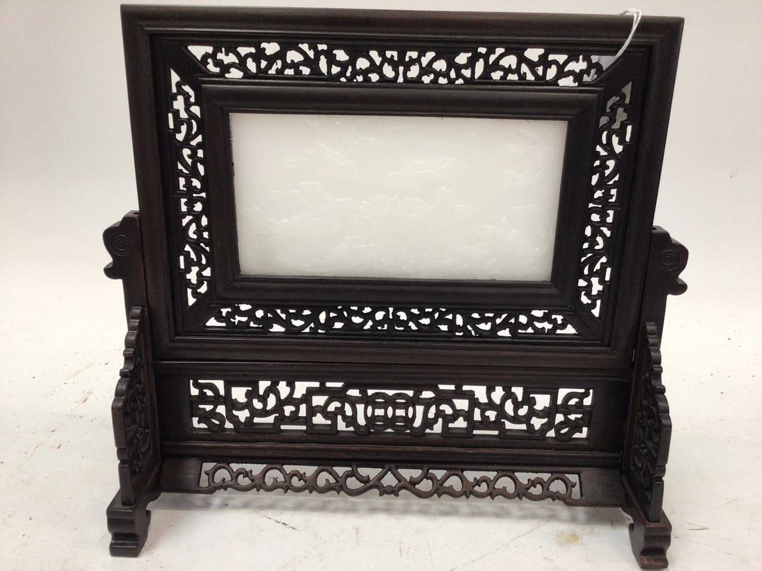 Lot 2447 - Chinese jade fish plaque in hardwood frame