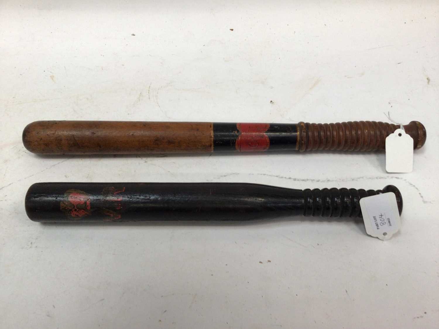 Lot 804 - Two Victorian painted Police truncheons, one