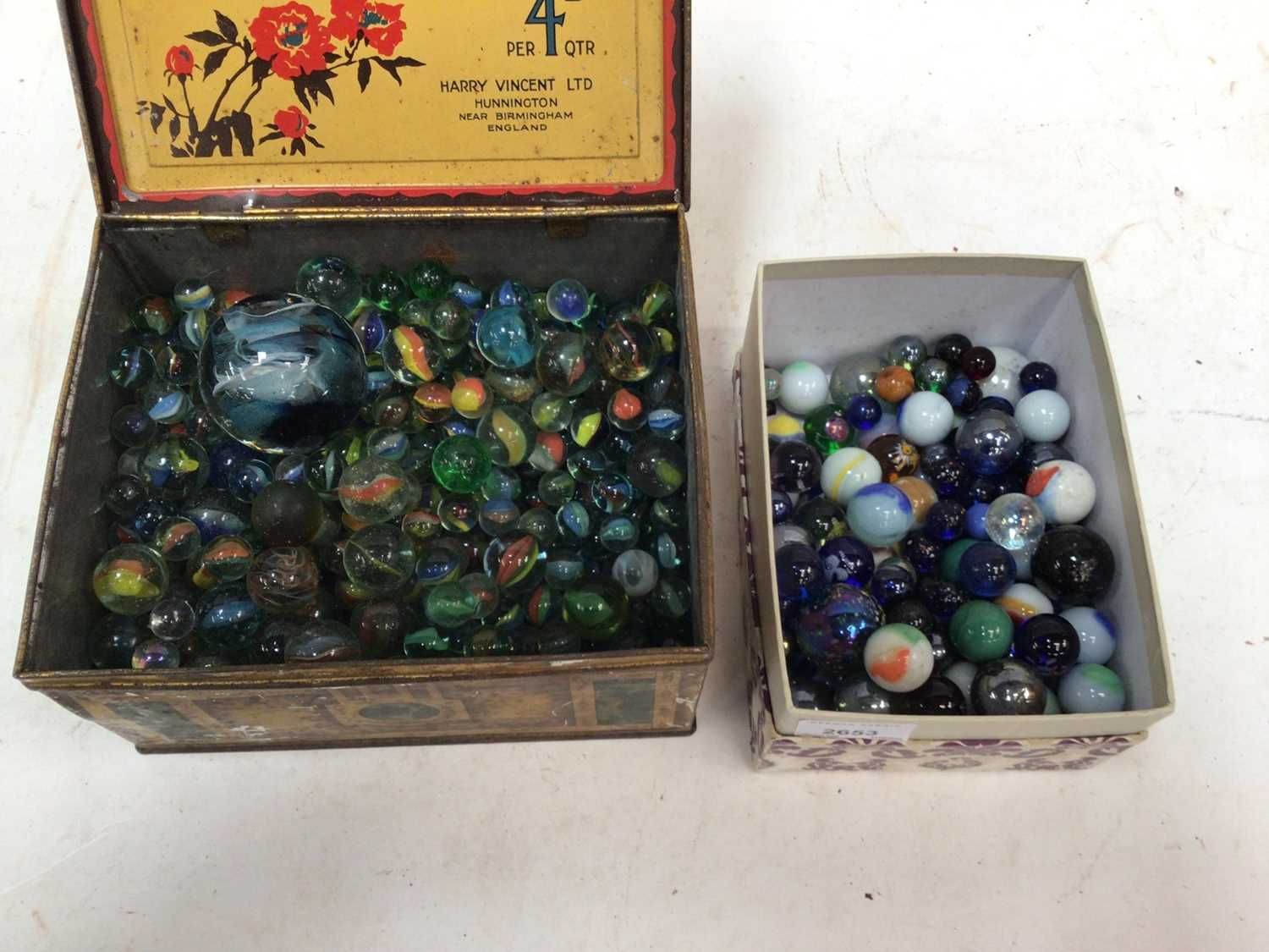 Lot 2653 - Two boxes of antique and later marbles