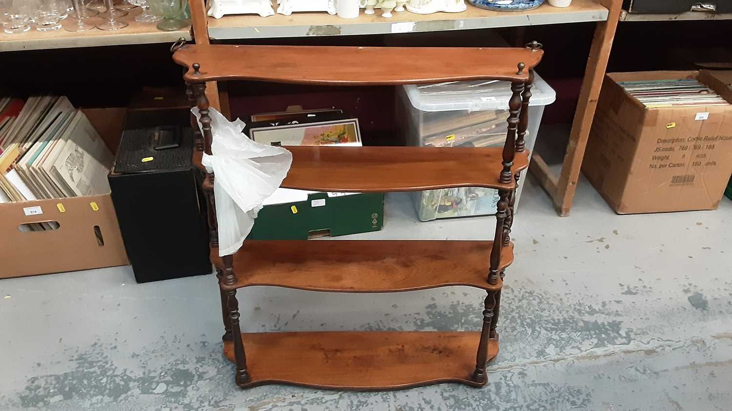 Lot 1416 - Small mahogany four tier shelf with turned