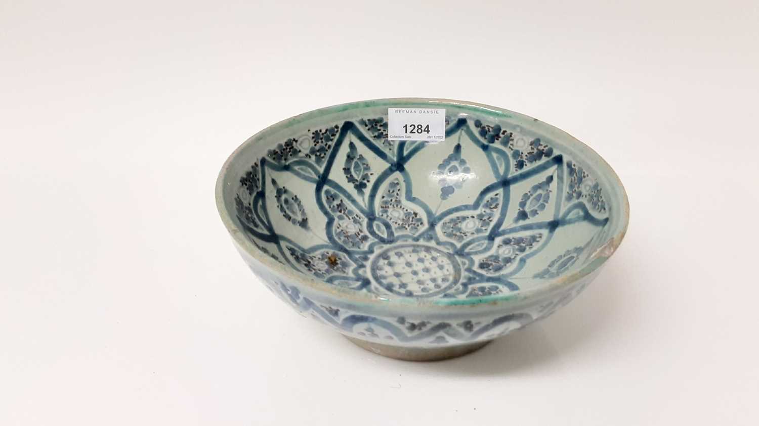 Lot 1284 - Old Izmic pottery bowl, 19th century blue