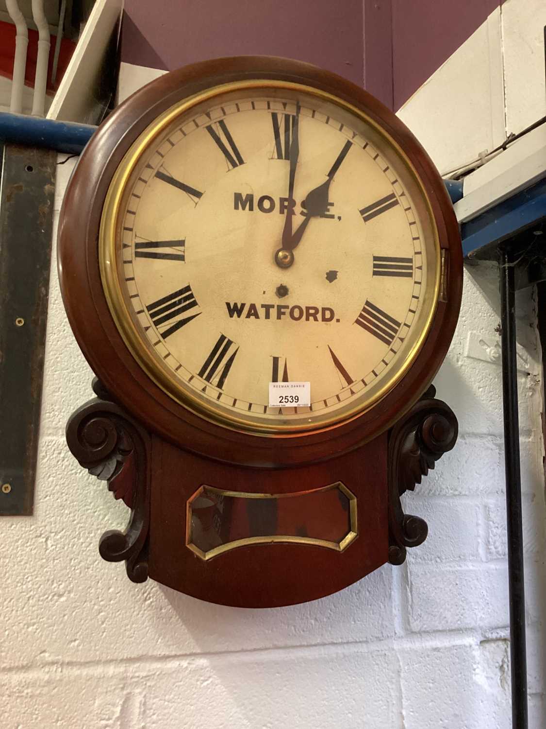 Lot 2539 - 19th Century drop dial wall clock by Morse,