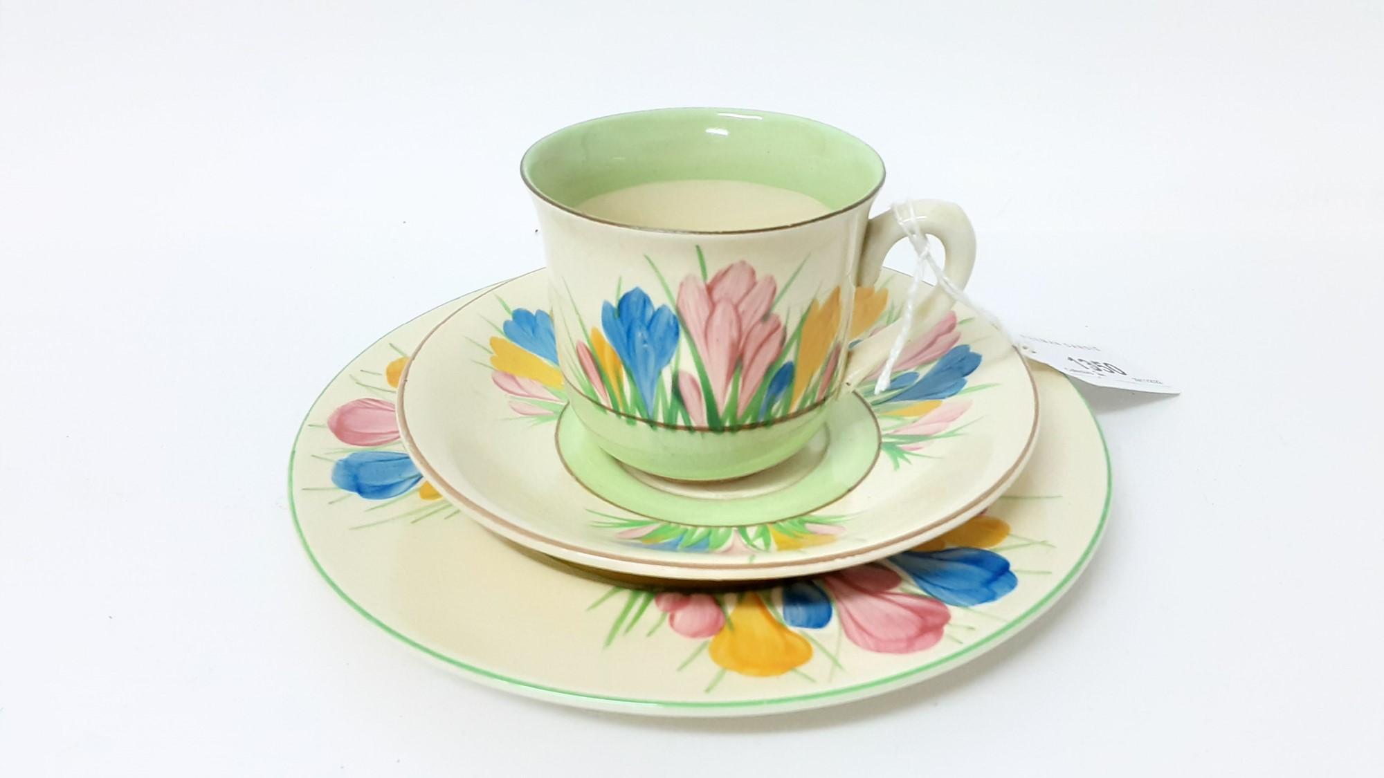 Lot 1350 - Clarice Cliff Crocus pattern trio together