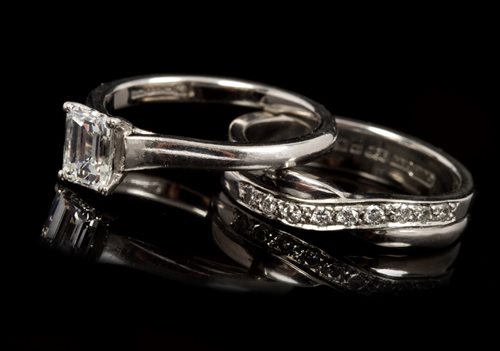 Lot 438 - Diamond single stone ring, the emerald cut