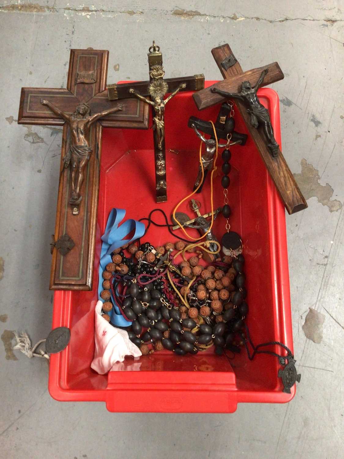 Lot 586 - A group of four crucifixes, including bronze,