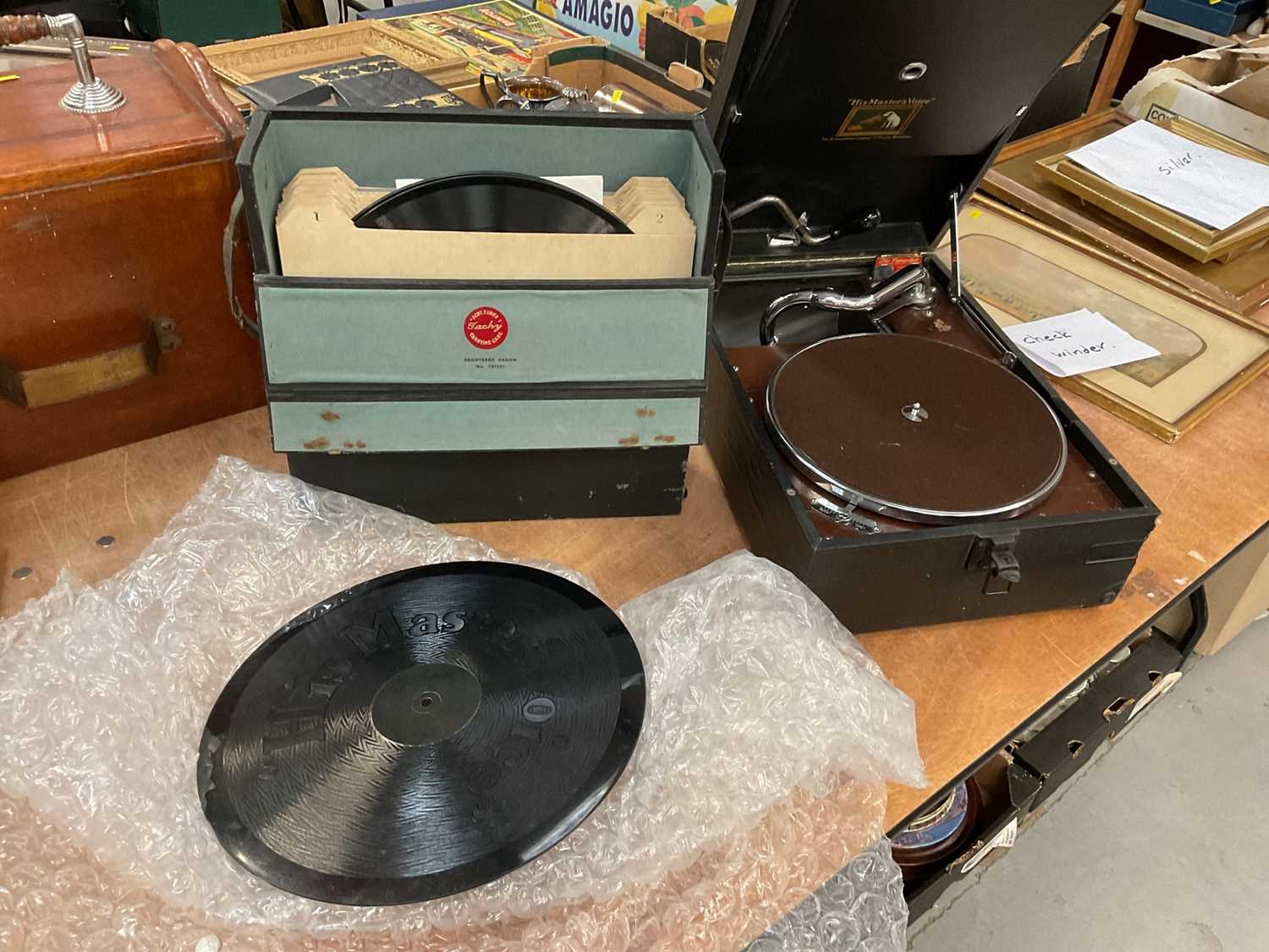 Lot 397 - Vintage portable gramophone and lot 78 rpm