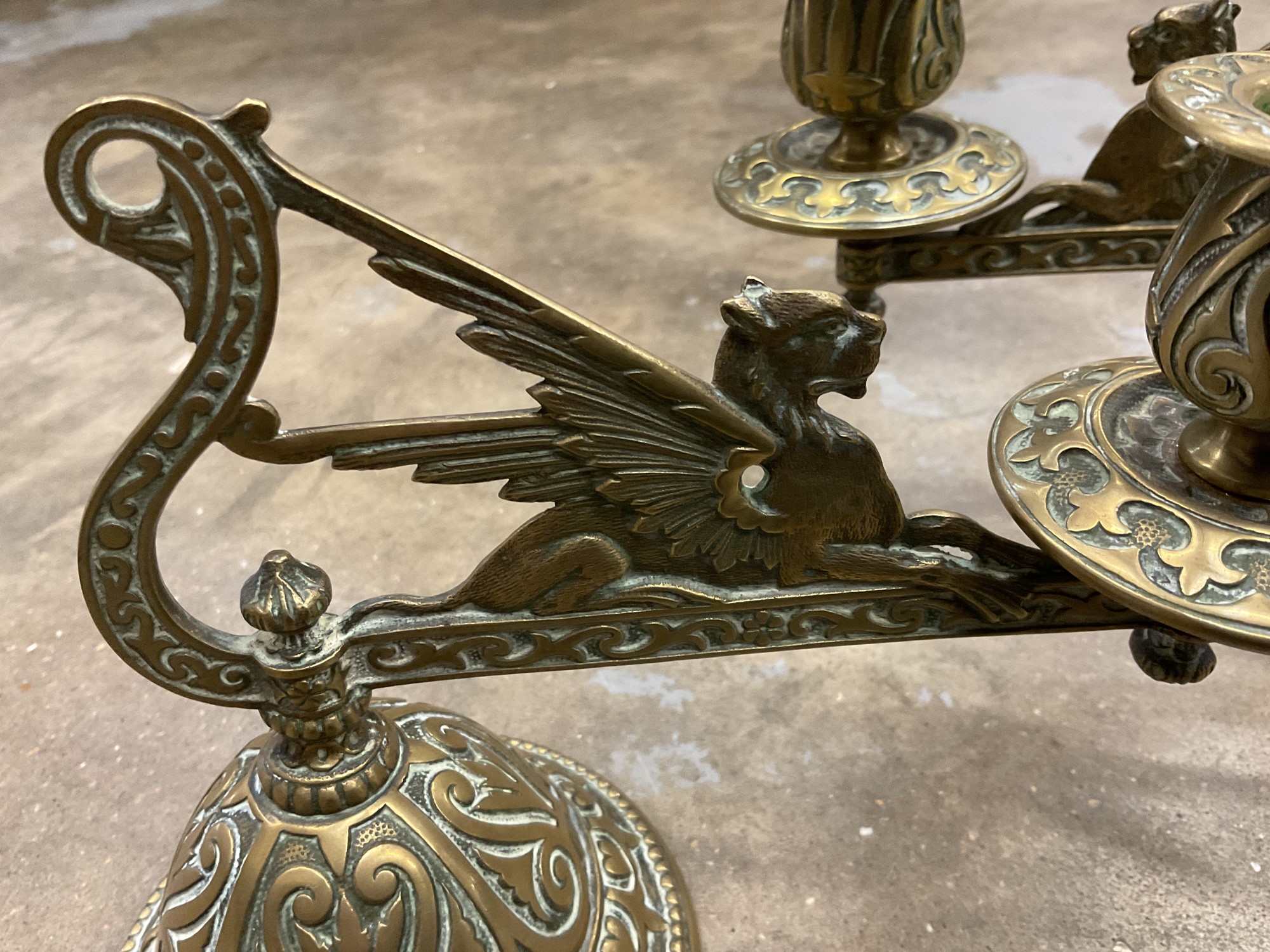 Lot 224 - Pair of Victorian brass candlesticks, with