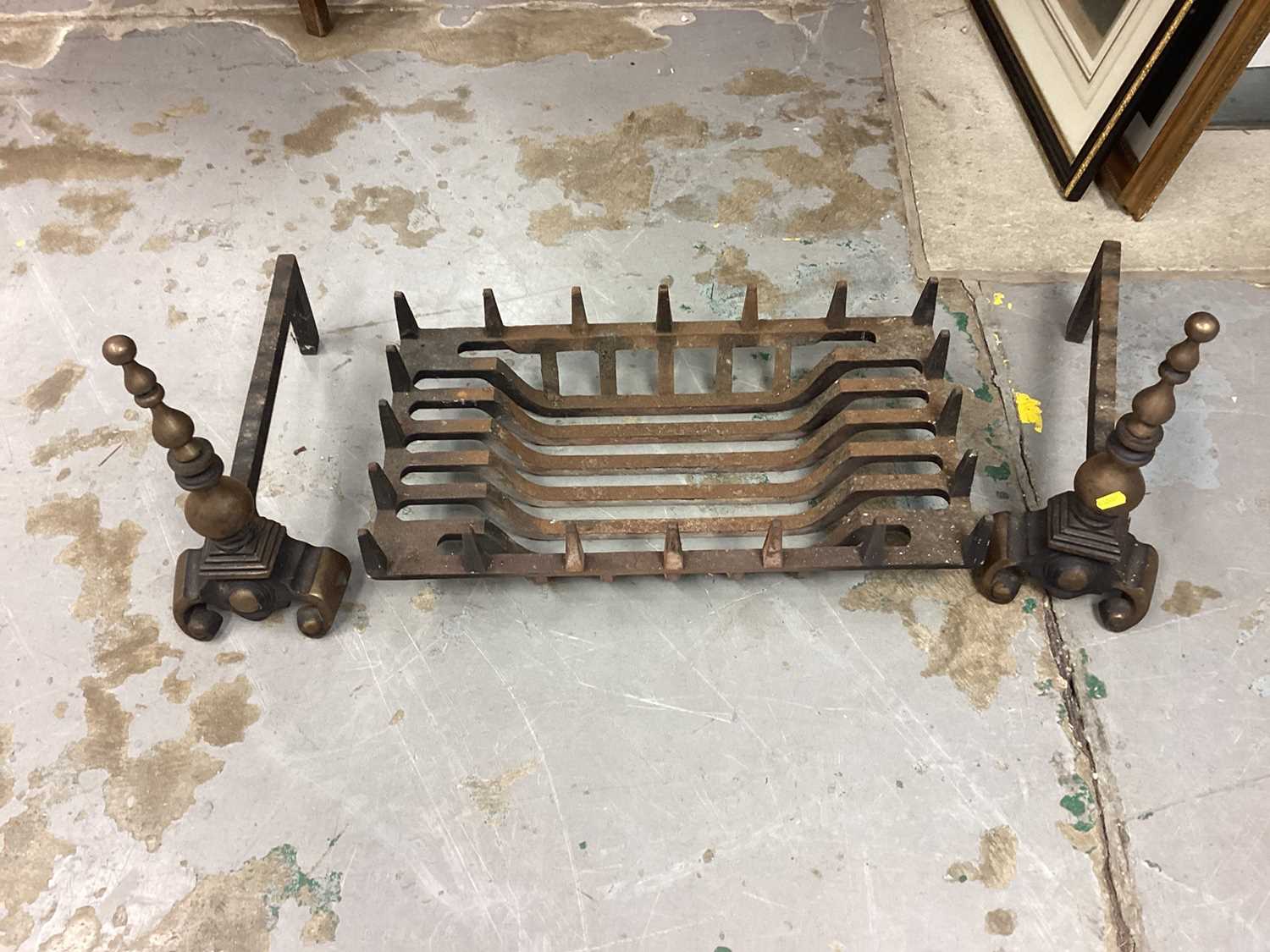 Lot 1155 - Pair of Victorian brass and iron fire dogs