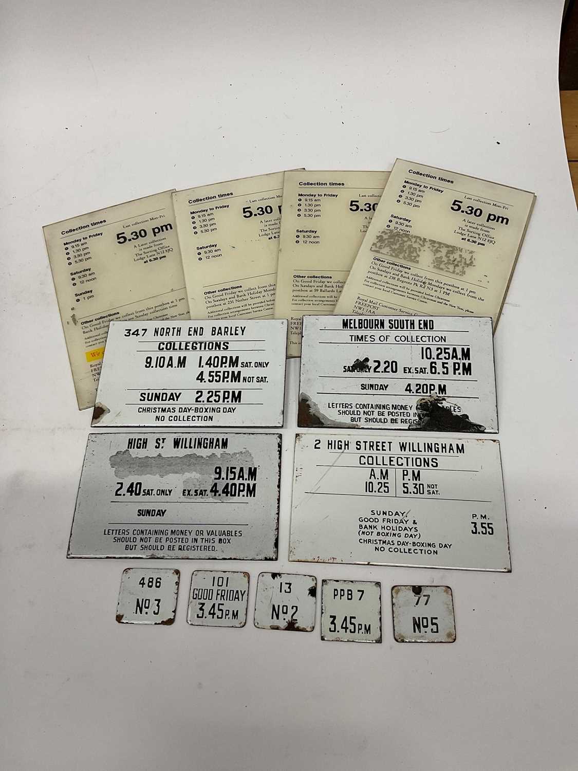 Lot 2572 - Group of enamel and later Perspex post box