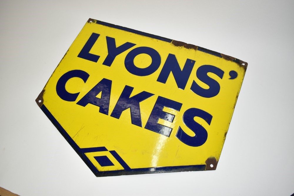Lot 2408 - A Lyons' Cakes blue and yellow enamel sign,