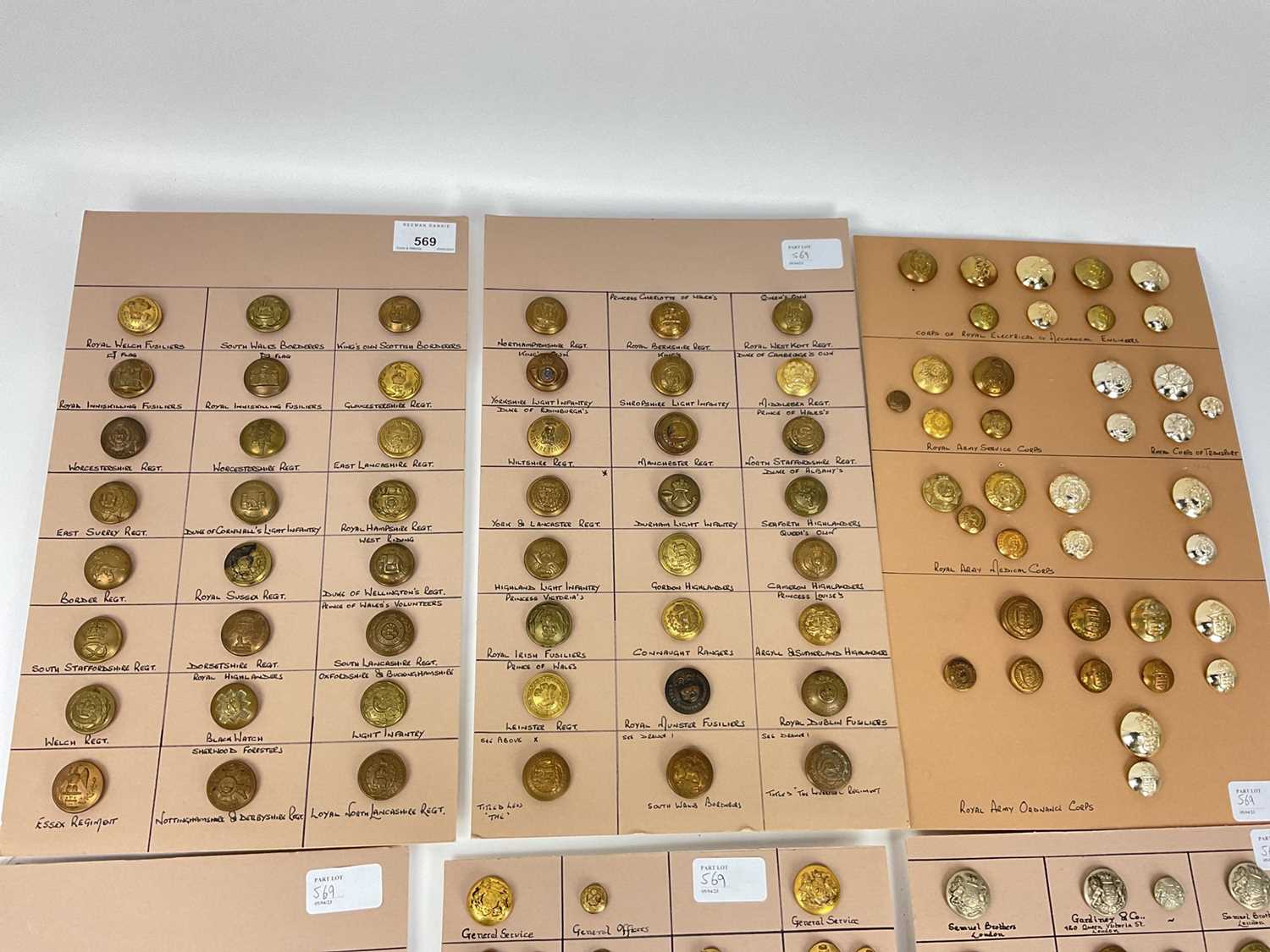 Lot 569 - Six boards mounted with an annotated display