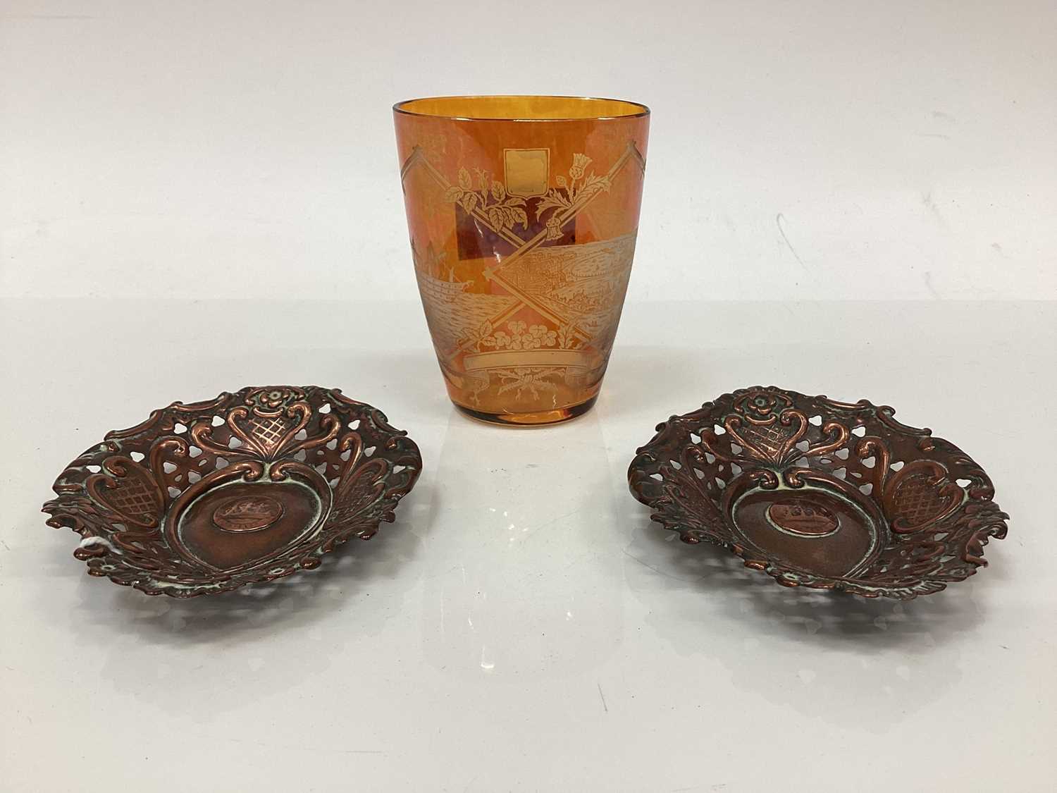 Lot 2508 - An unusual etched amber glass vase