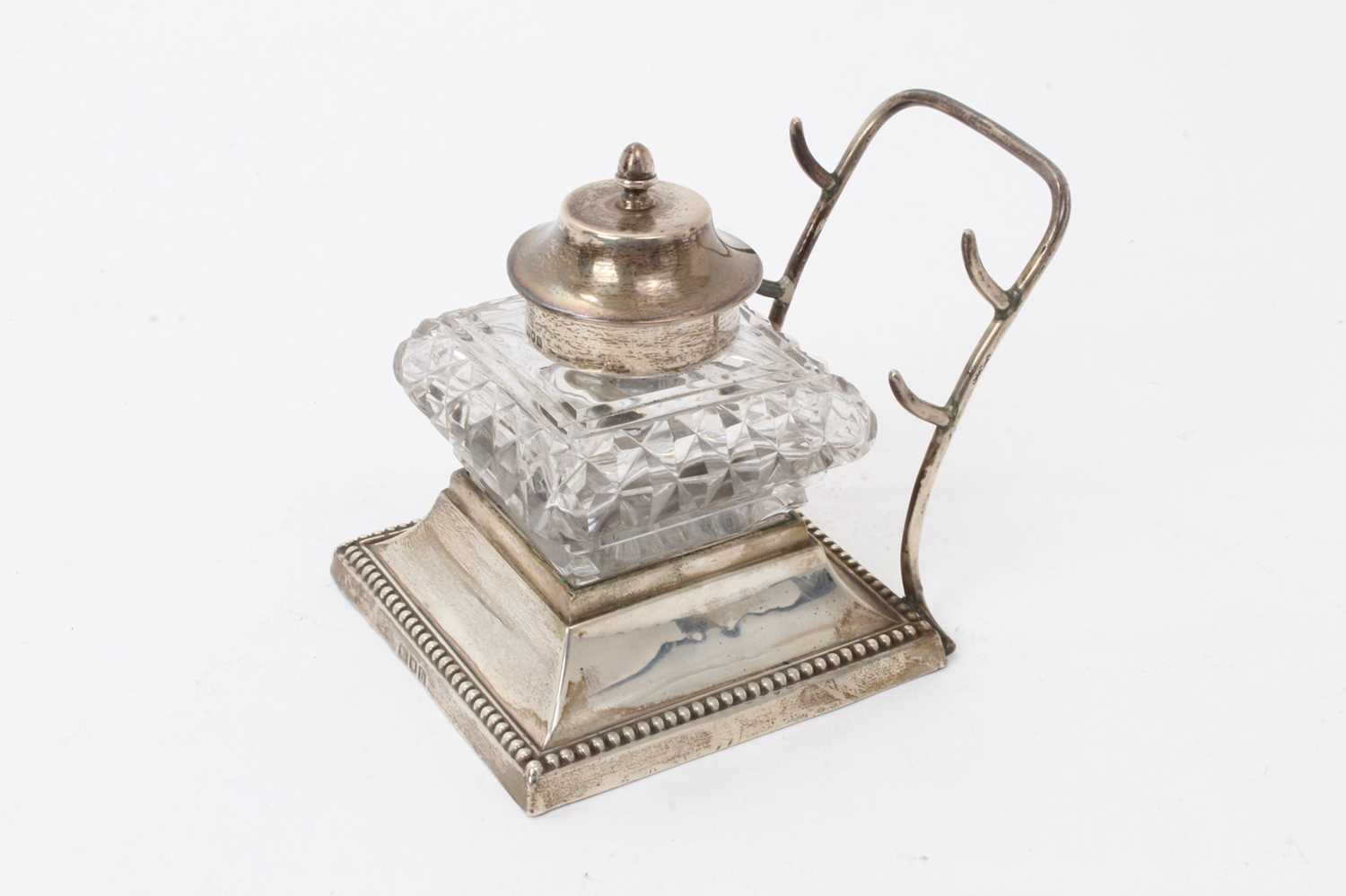 Lot 448 - Edwardian silver and cut glass inkwell with