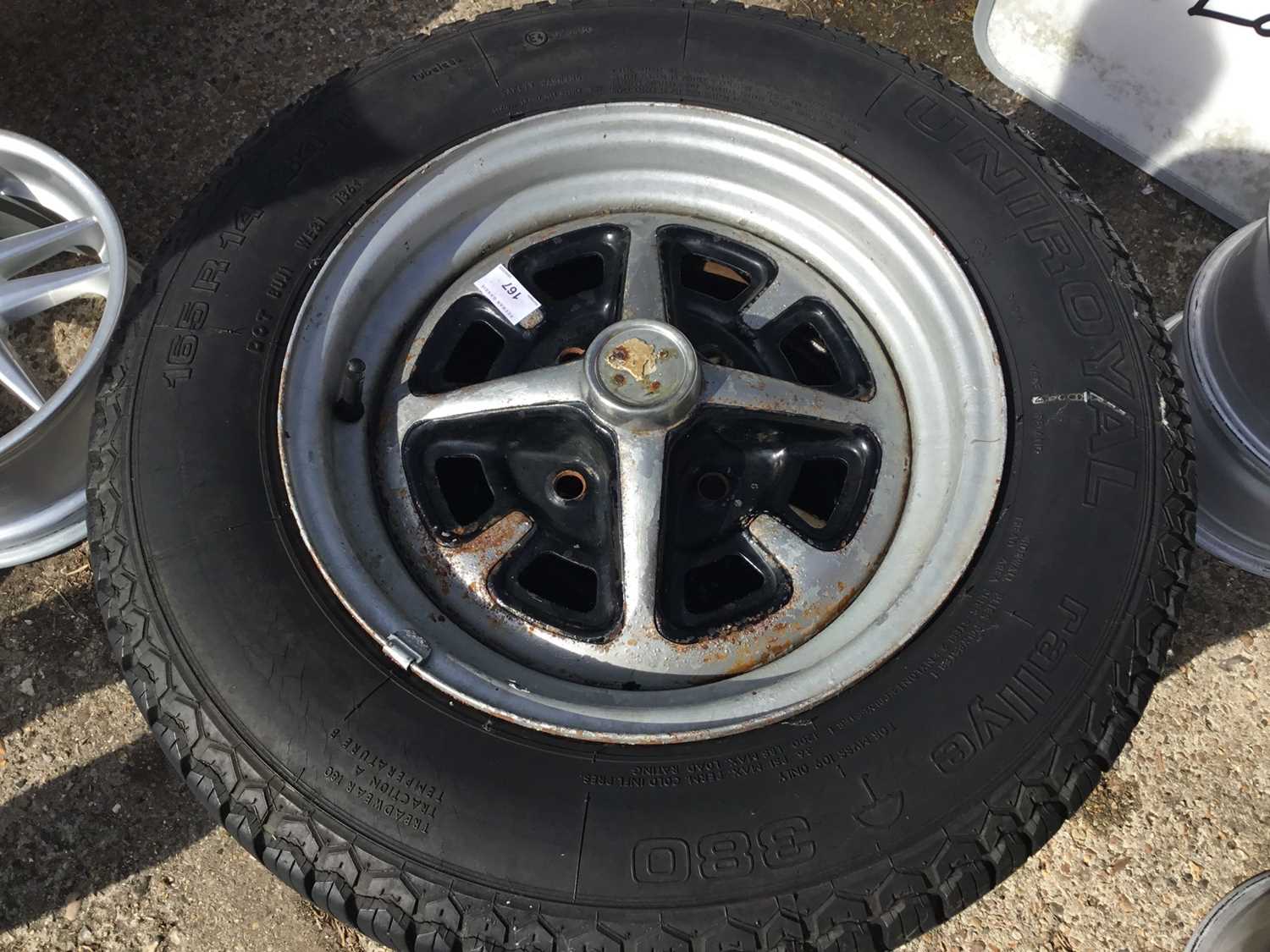 Lot 167 Five MGB Rostyle Wheels With Tyres lot-167-five-mgb-rostyle-wheels-with-tyres