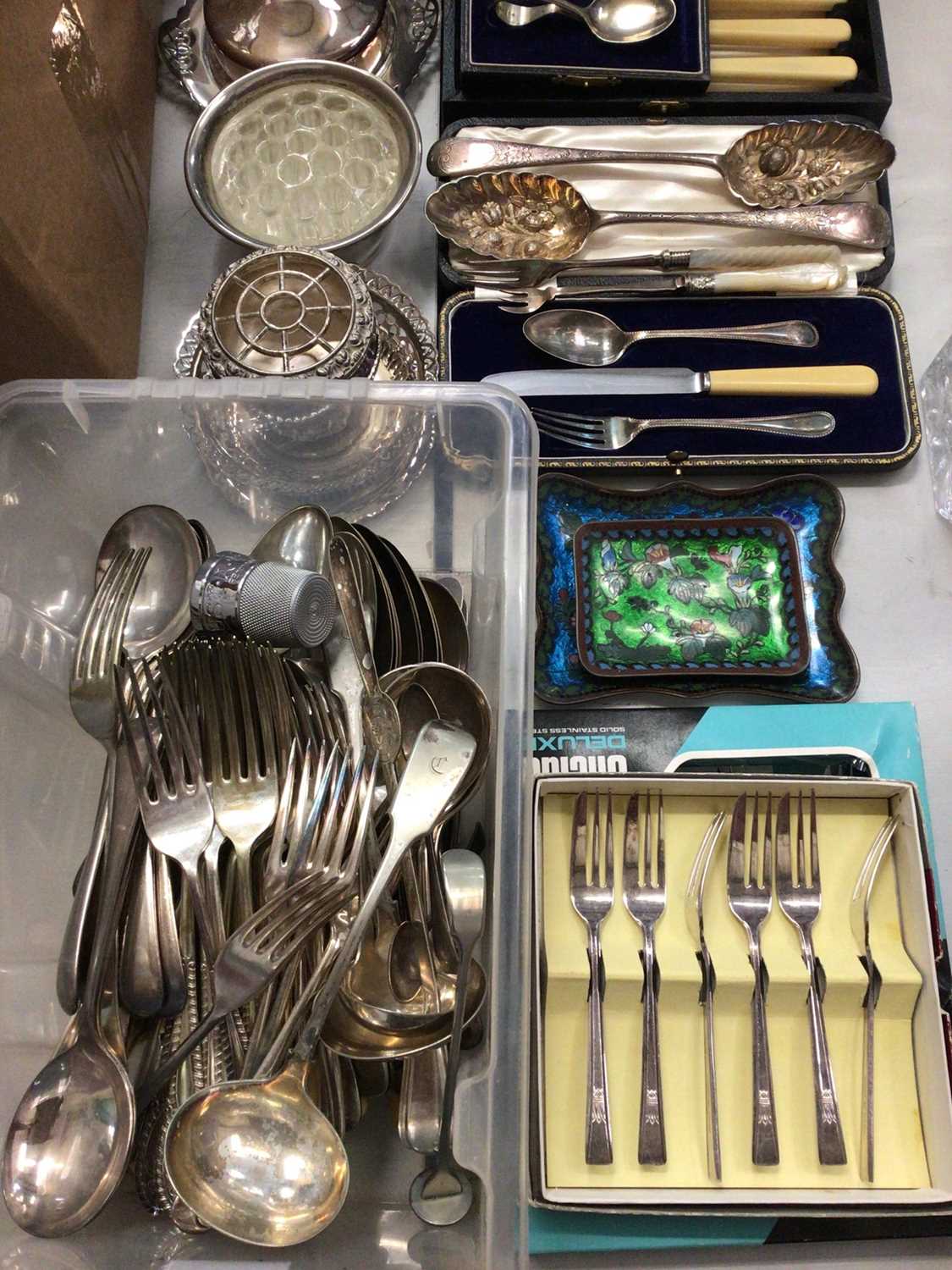 Lot 406 - Group of flatware, silver plate and two
