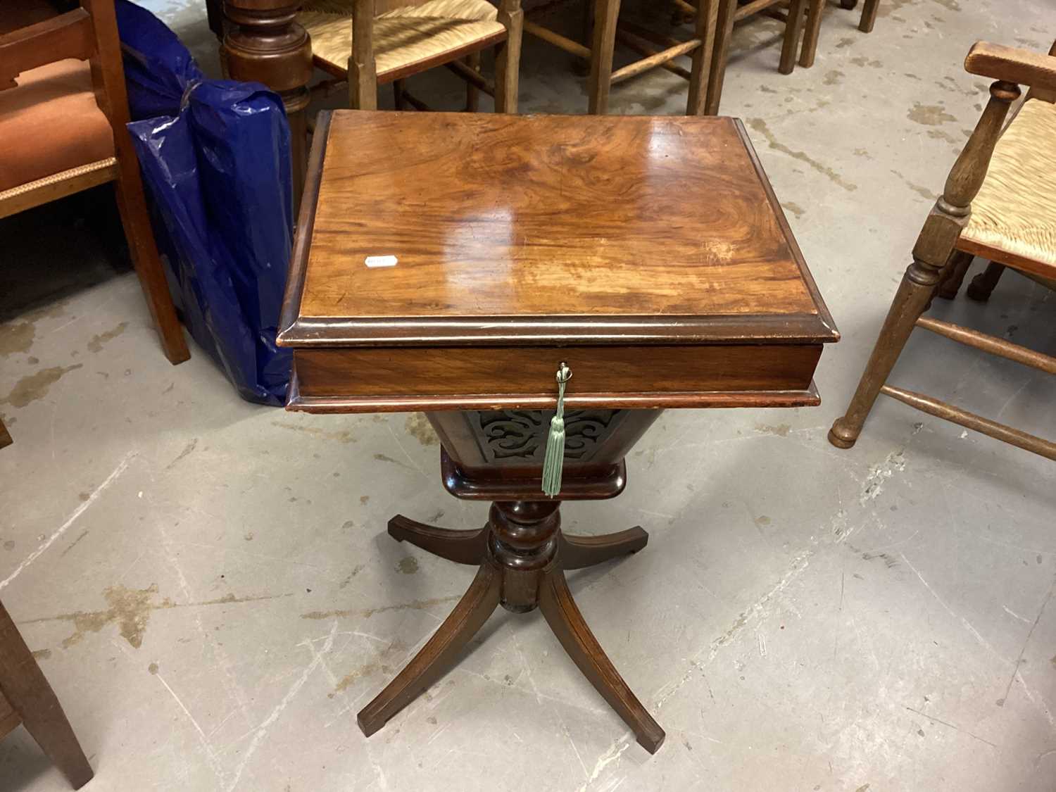 Lot 1244 - 19th century walnut needlework table on
