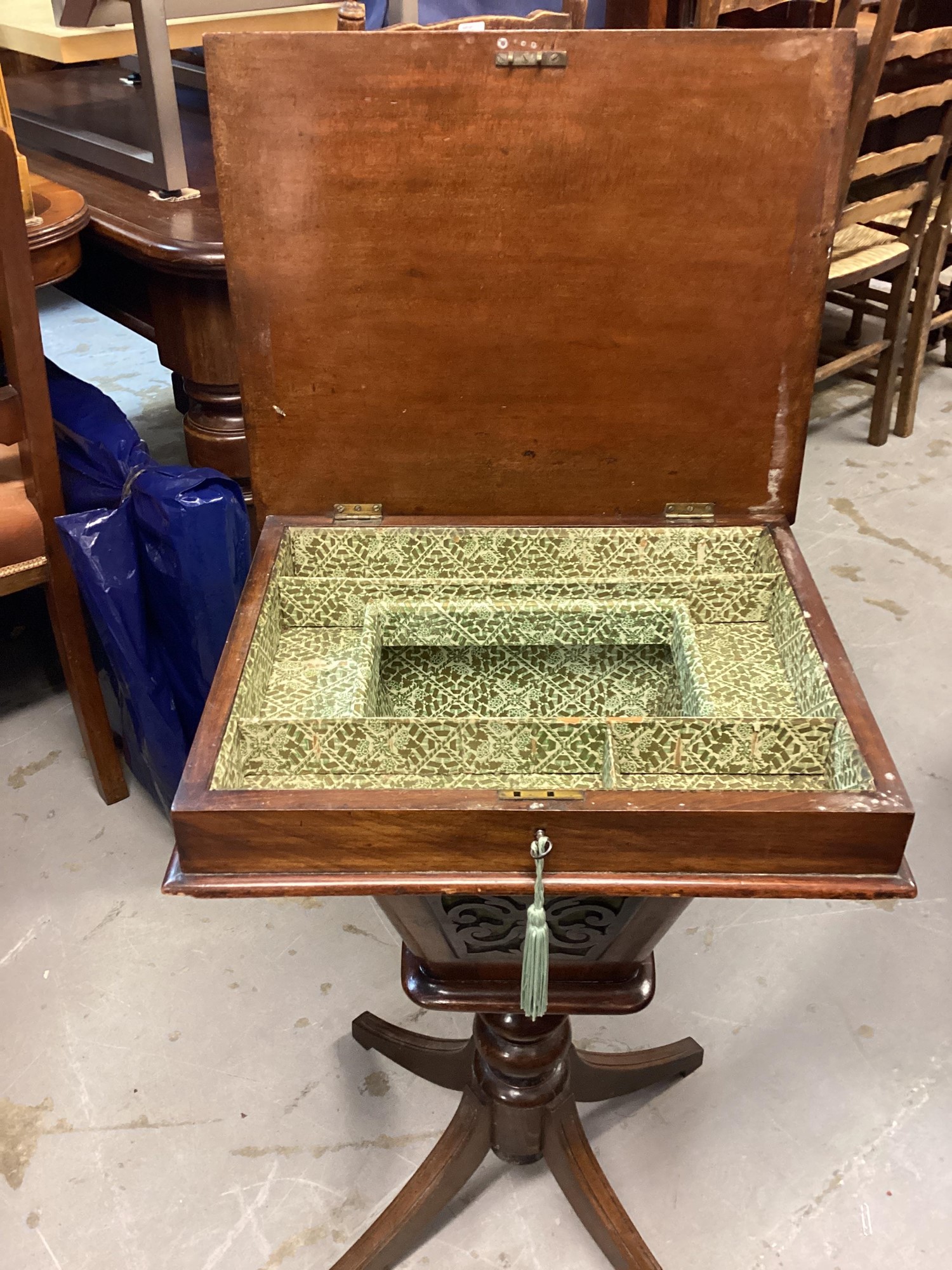 Lot 1244 - 19th century walnut needlework table on