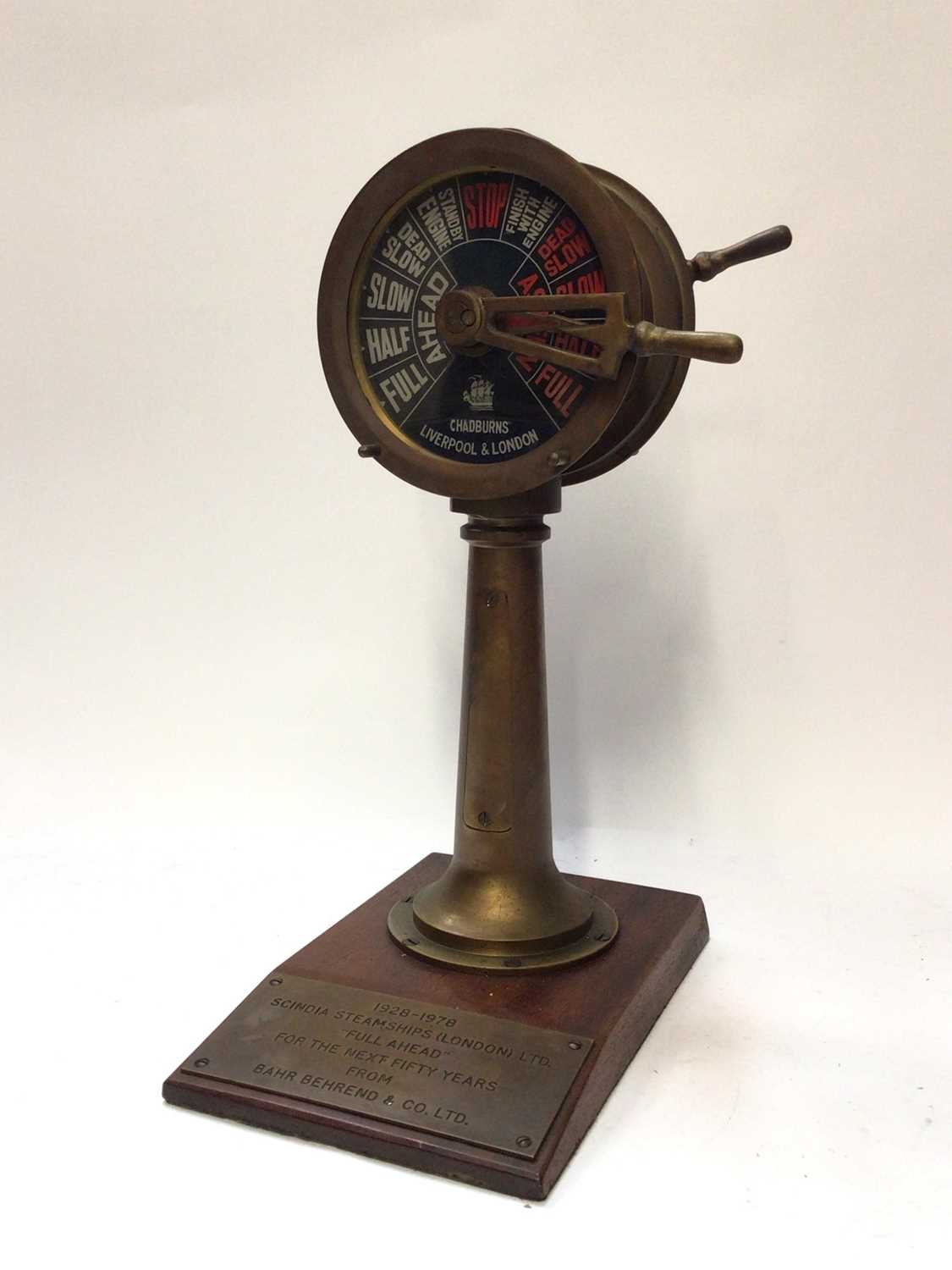 Lot 2476 - Brass ships telegraph mounted on wooden
