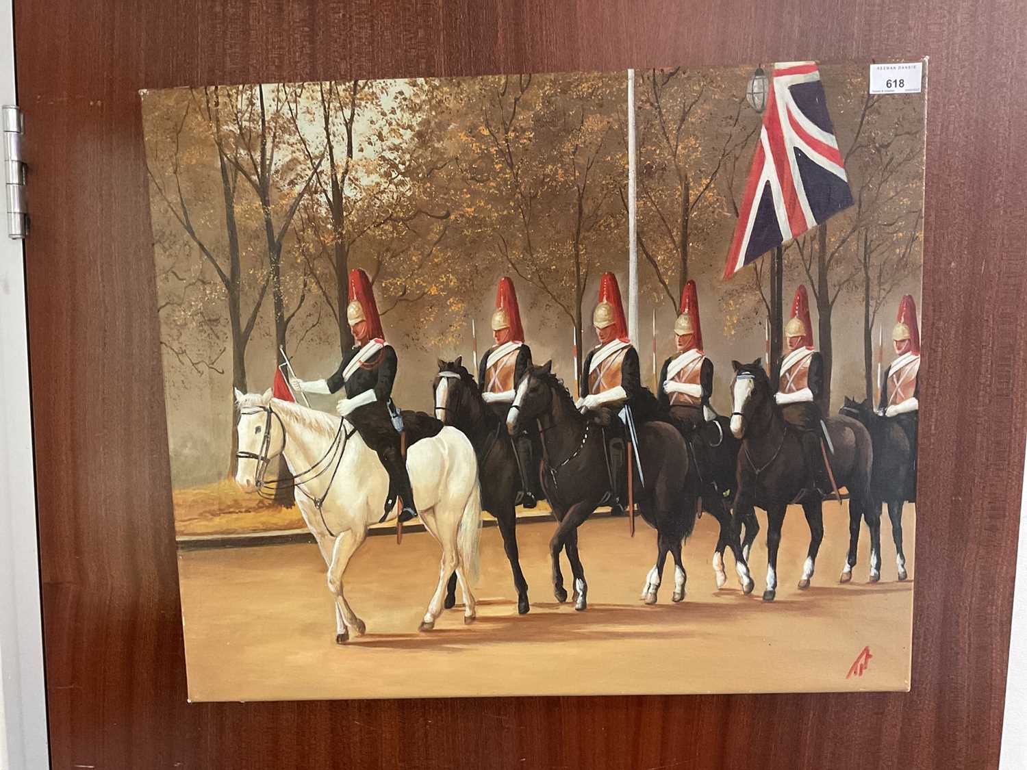 Lot 618 - Oil on canvas- The Household Cavalry on
