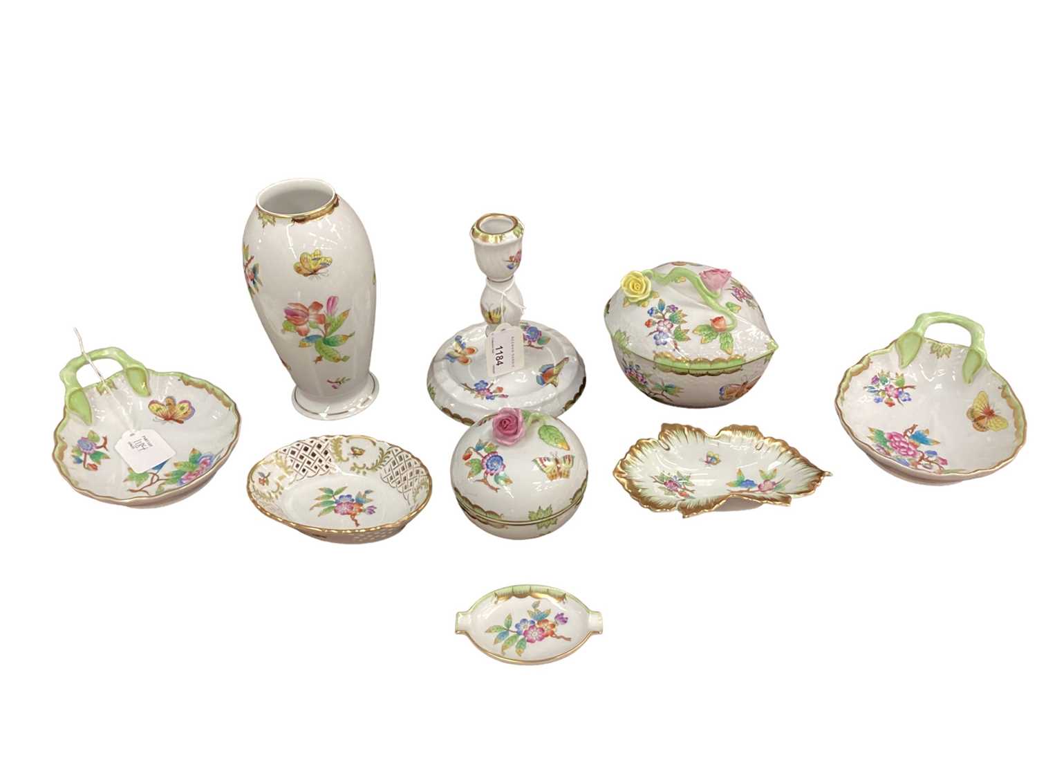 Lot 1184 - Nine pieces of Herend porcelain with hand