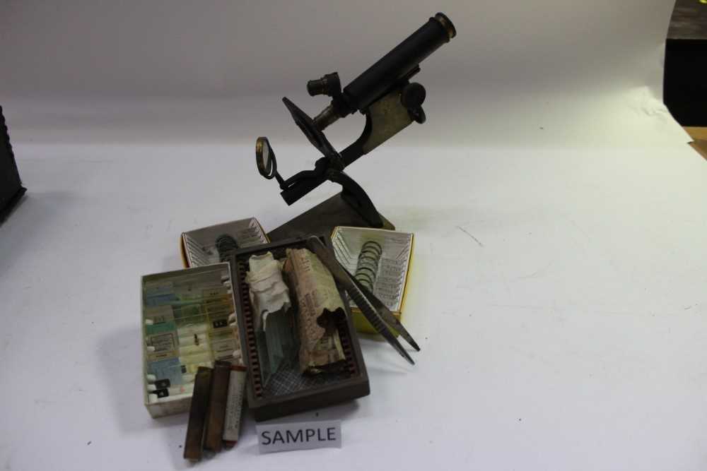 Lot 2430 - Beck brass microscope with slides and boxes