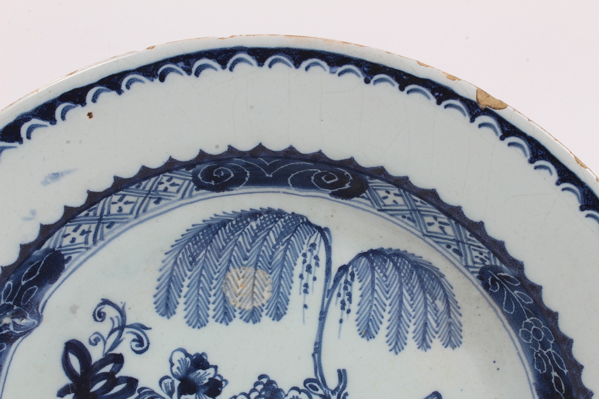 Lot 351 - 18th century blue and white Delftware dish,