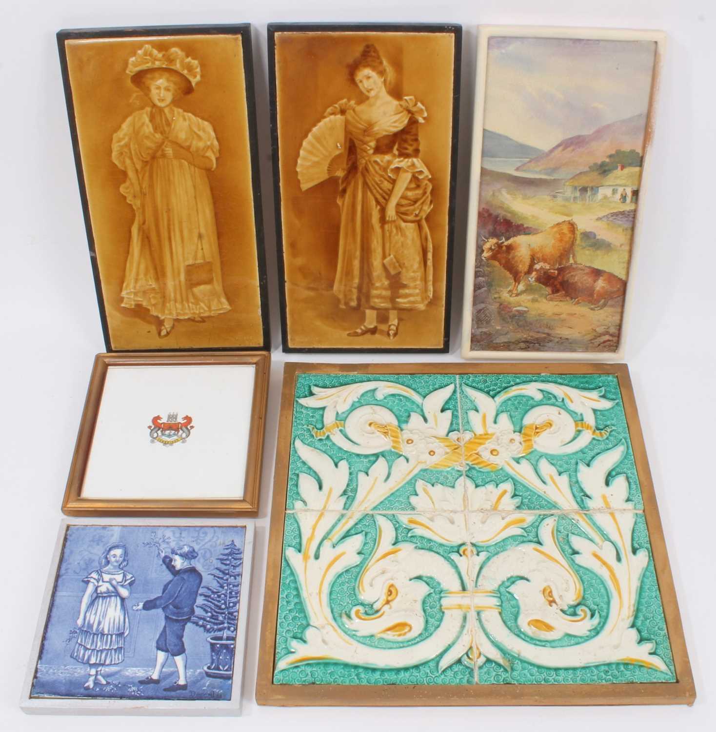 Lot 382 - Group of six Victorian framed tiles,
