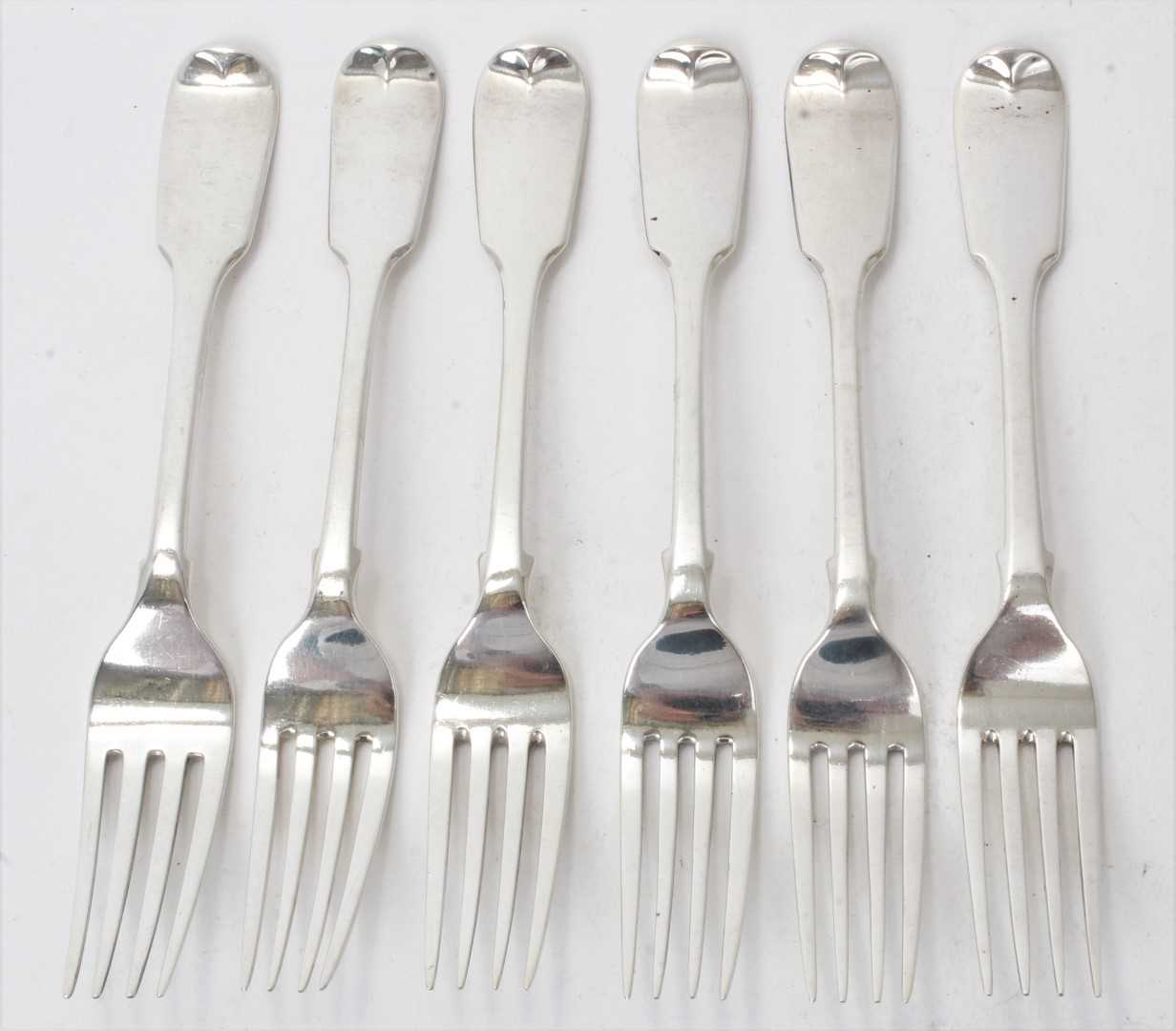 Lot 249 - Six Victorian silver fiddle pattern dessert