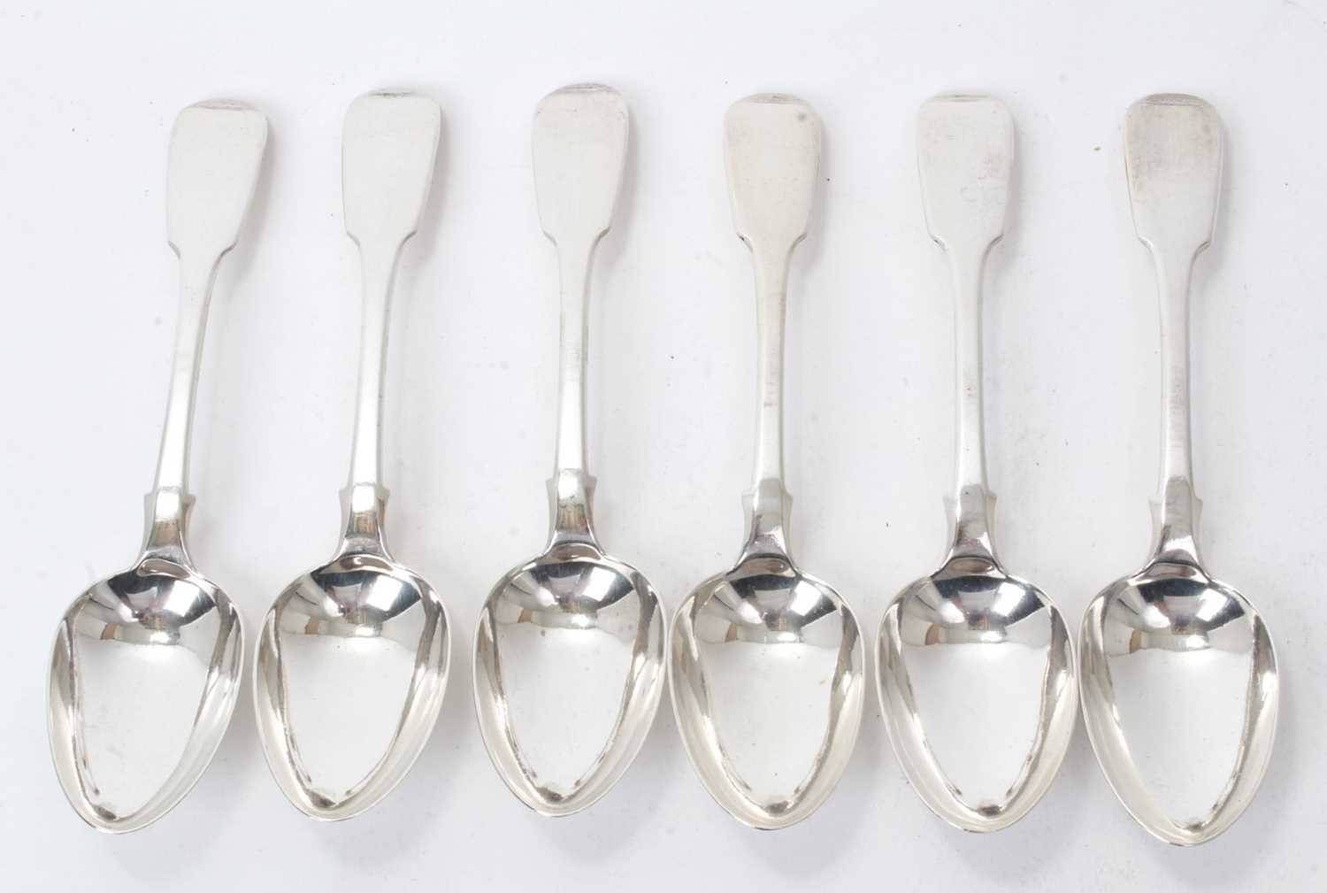 Lot 250 - Set of six Victorian silver fiddle pattern