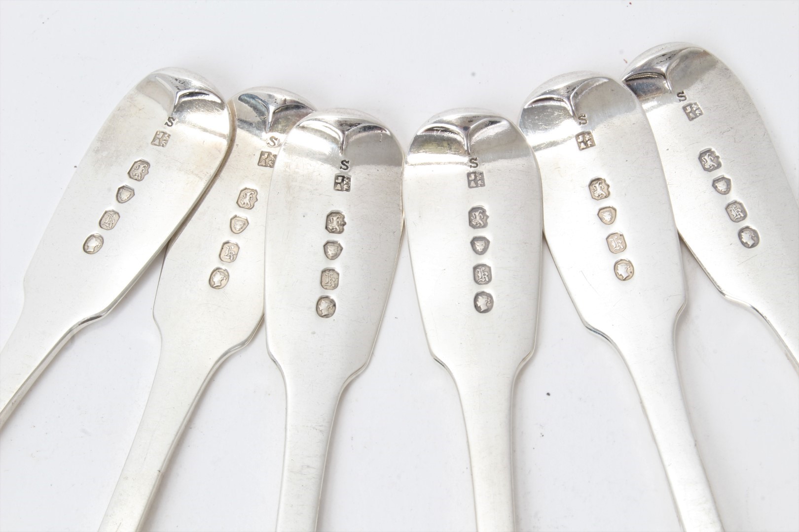 Lot 250 - Set of six Victorian silver fiddle pattern