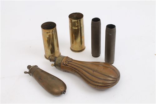 Lot 2474 - 19th century brass powder flask, together