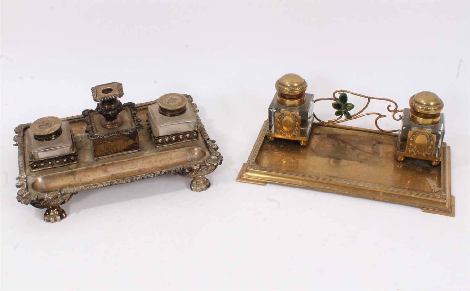 Lot 680 - Georgian style silver plated inkstand