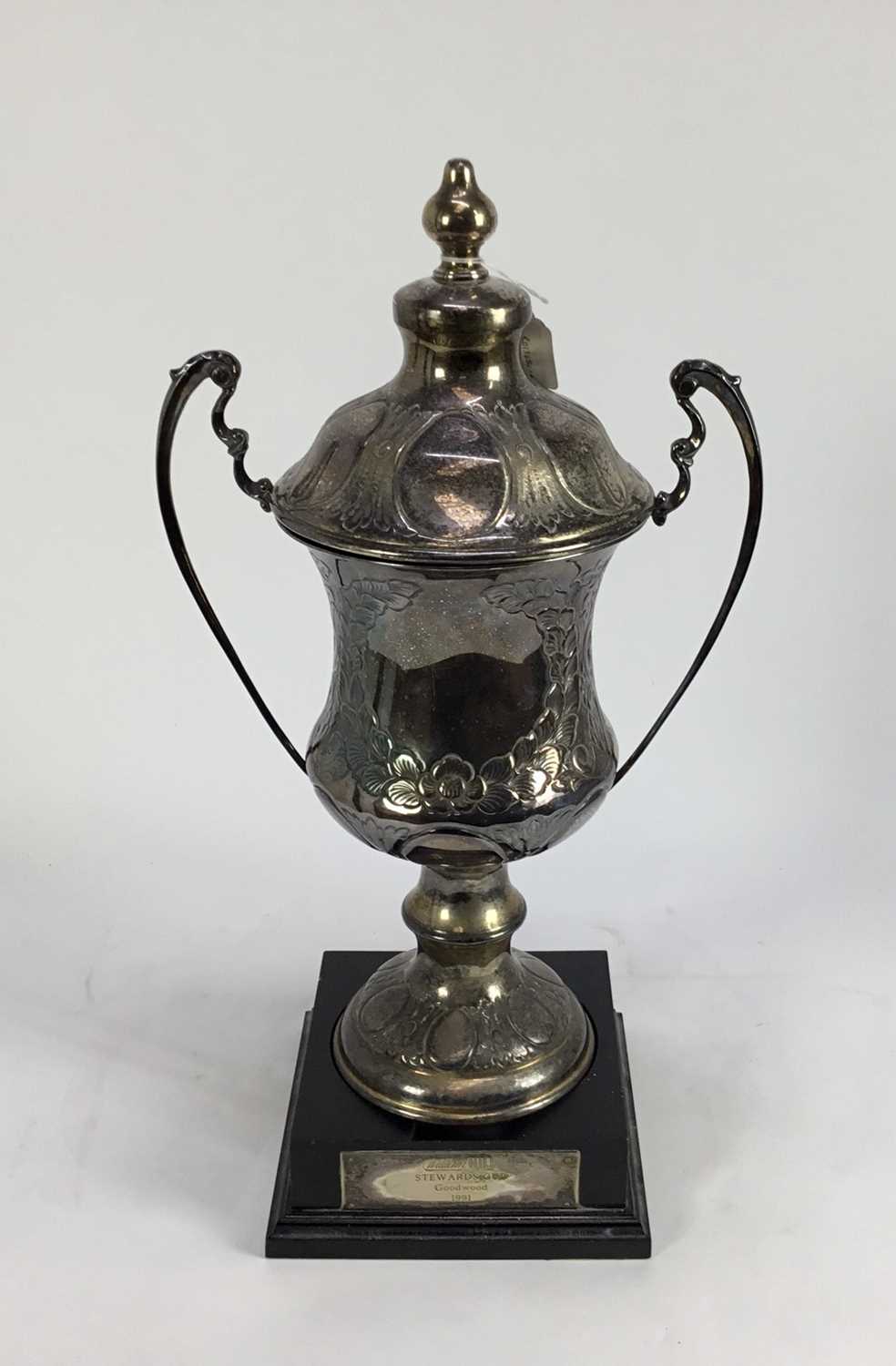 Lot 785 - Large silver plated two handled trophy and