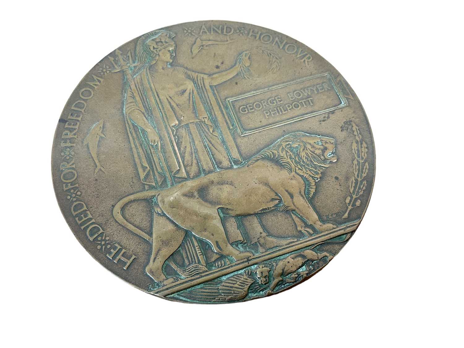 Lot 736 - First World War Memorial (Death) plaque